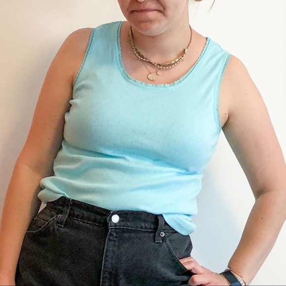 Vintage | Tops | Vintage 8s90s Lace Edged Tank Top Blue | Poshmark